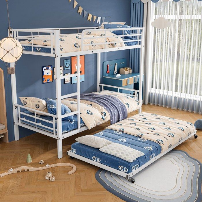 Lit superposé enfant 3 places 90x200 cm Lit triple en métal Lit gigogne ...