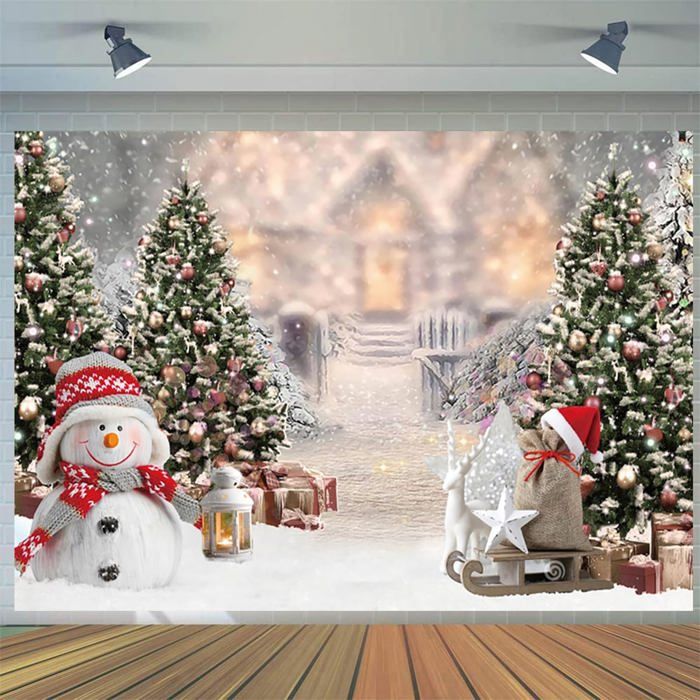 2.4x1.8m Toile de Fond Noël Pays des Merveilles Hiver Bonhomme de Neige ...