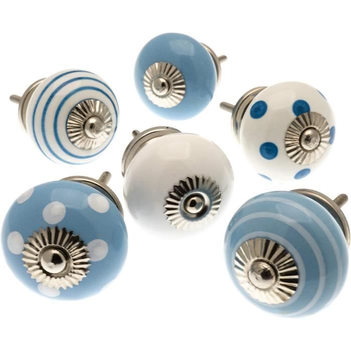 Vintage-Chic - Poignée bouton de porte de placard mélange bleu pastel ...