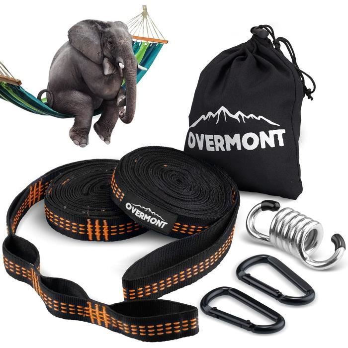 Kit de Fixation Hamac Ultra-Résistant 2 Cordes Hamac Durable en Polyester + 2 Mousquetons de Fer ...