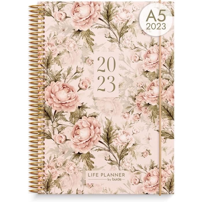 Burde Agenda 2023 Life Planner Rose Fleur | 19 Décembre 2022 - 7 janvier 2024 | Semainier ...