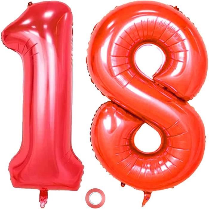 Ballon D'Anniversaire 18 Ans - Rouge - Motif : Chiffre 18 - Grand ...
