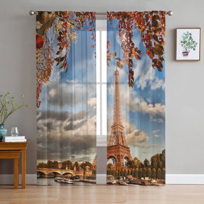 HIf-894 Embrassant Paris feuilles d'érable rideaux transparents pour ...