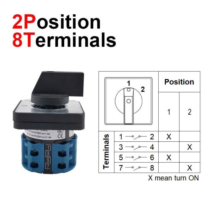 Couleur 2P 8T 12 Interrupteur électrique à positions, 8 bornes ...