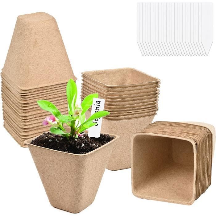 Lot de 50 Pot Semis Biodegradable, 8x8 cm Pots de Culture avec 50pcs ...