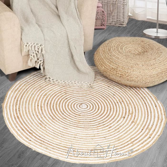Tapis rond en toile de jute et coton style bohème Motif chakras Blanc 120cm.[Z2148] - Cdiscount ...