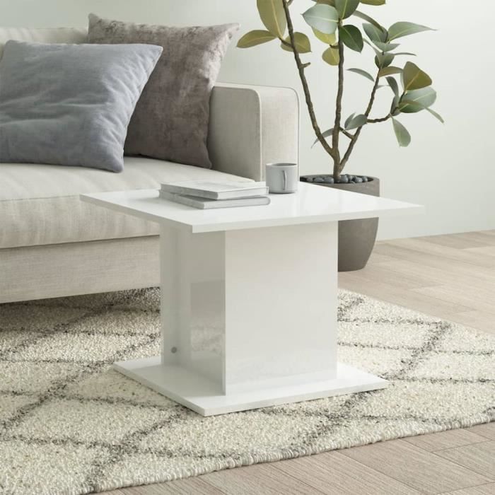 TAM Table basse Blanc brillant 55,5x55,5x40 cm Aggloméré 85816 ...