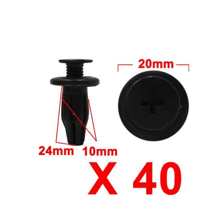 40Pcs Noir car aile fixation bouclier Rivets Collier 10mm Diamètre trou ...