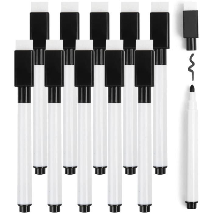 DERAYEE 10pcs Noir Effaçable Stylo de Tableau Blanc avec Gomme, Feutre ...