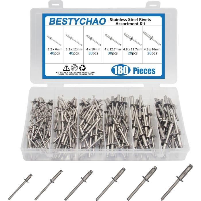 BESTYCHAO 180Pcs Kit de rivets aveugles, Rivets Pop en acier inoxydable ...