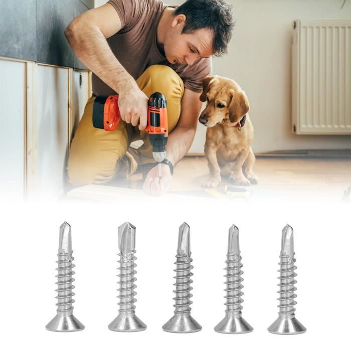 Vis autoperceuses - 200pcs vis autoperceuse tête fraisée cruciforme acier inoxydable 410 25mm ...