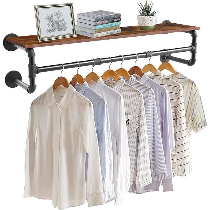 Portant à Vetement Mural Industriel 100cm avec Etagères de Rangement en ...