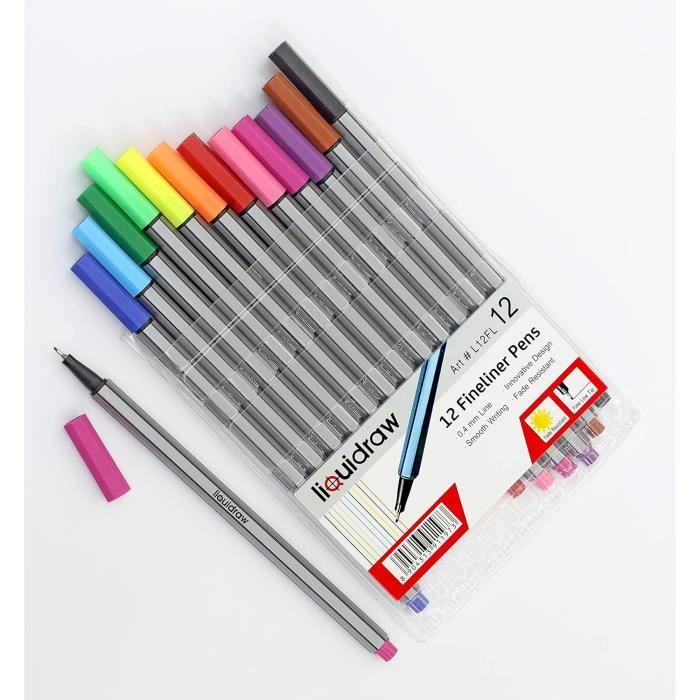 Lot de 12 feutres fineliner à pointe fine 0,4 mm, couleurs assorties ...