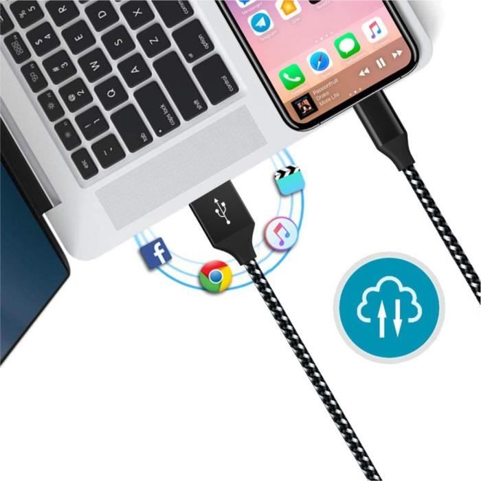 Cable Nylon Tressé Noir Type USB-C 1M pour Samsung Galaxy A04 - A04S ...