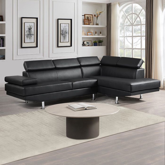 Canapé d'angle droit en simili (PU) noir - Hudson - DESIGNETSAMAISON ...