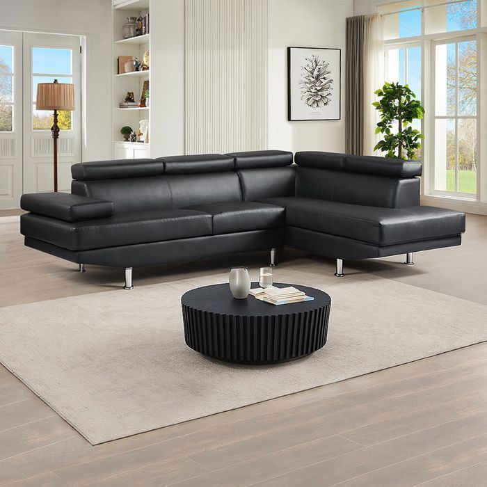 Canapé d'angle droit en simili (PU) noir - Hudson - DESIGNETSAMAISON ...