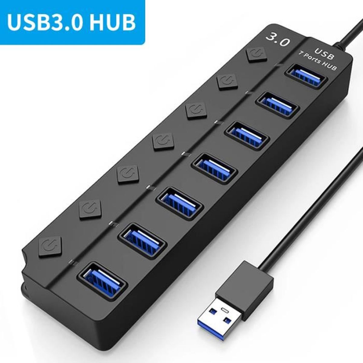 Hub USB 3.0, répartiteur de hub USB 7 ports - Pour MacBook, ordinateur portable, Surface Pro ...