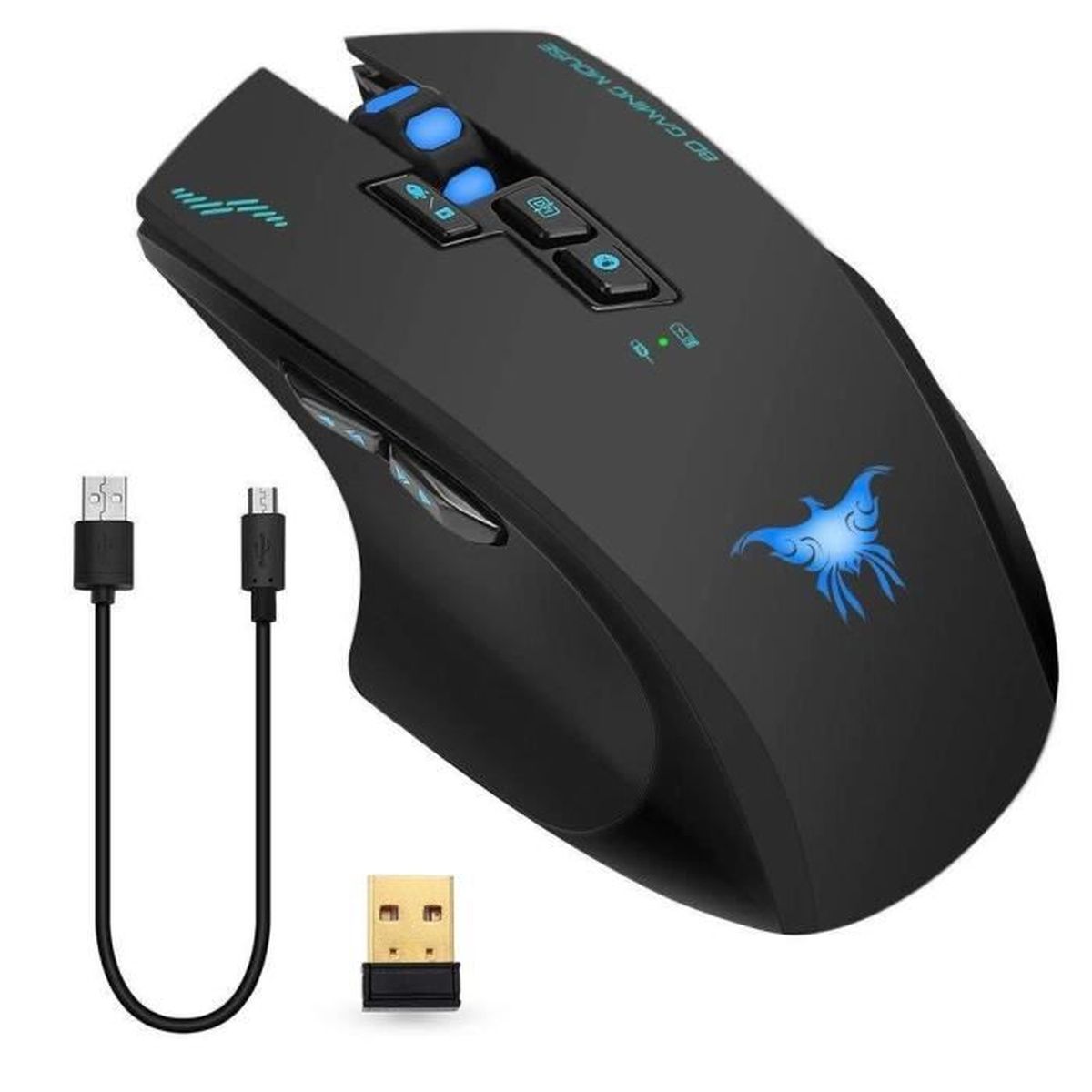Combatwing sans fil 2,4 GHz Gaming Mouse jeu 4 niveaux de DPI, RGB LED ...
