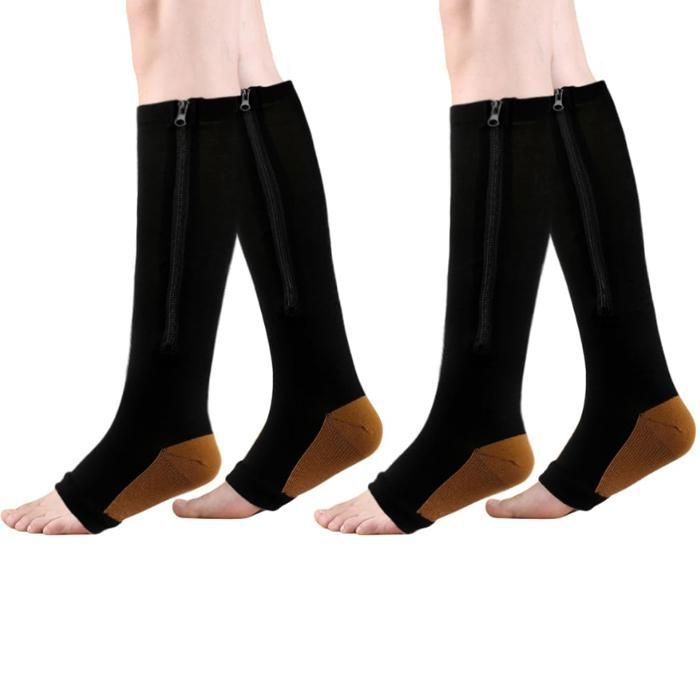 Chaussettes de Compression Médicale à Glissière 15-20 mmHg 2 Paires Bas ...
