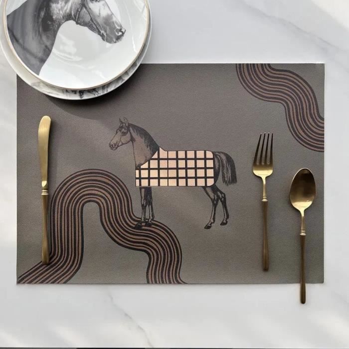 Tapis de Table - Marron - Imprimé Cheval - 42x32cm - Lavable - Sets de ...