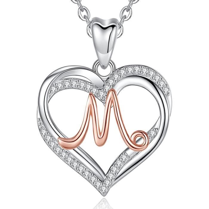 LIWI-Collier Pendentif Coeur Lettre, A-Z Alphabet Capital Bijoux Double ...