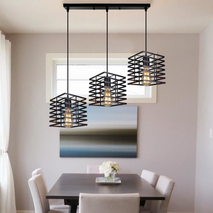 Sayoo Lustre Rétro Industriel 3 Lumières Cage Ø22cm E27, Noir Moderne ...