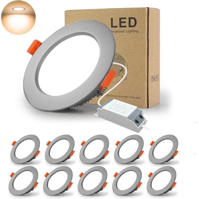 Spot Led Encastrable Extra Plat, 10 Pack 5W 500Lm = 50W Incandescence, Ip44, 3000K Blanc Chaud ...