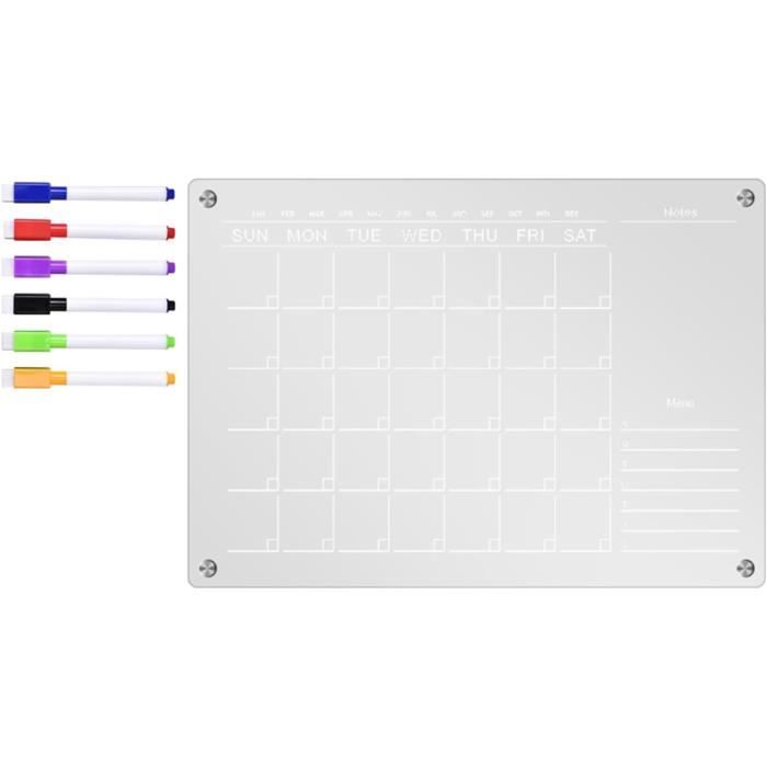 Tableau calendrier magnétique en acrylique réinscriptible transparent ...