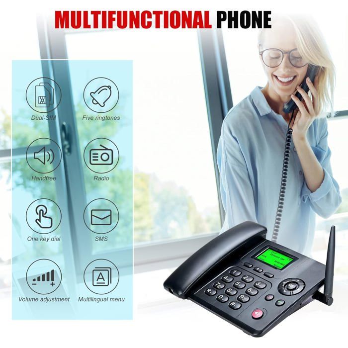 Téléphone fixe sans fil GSM - SWROSE -Téléphone Fixe GSM Quadri-Bande ...