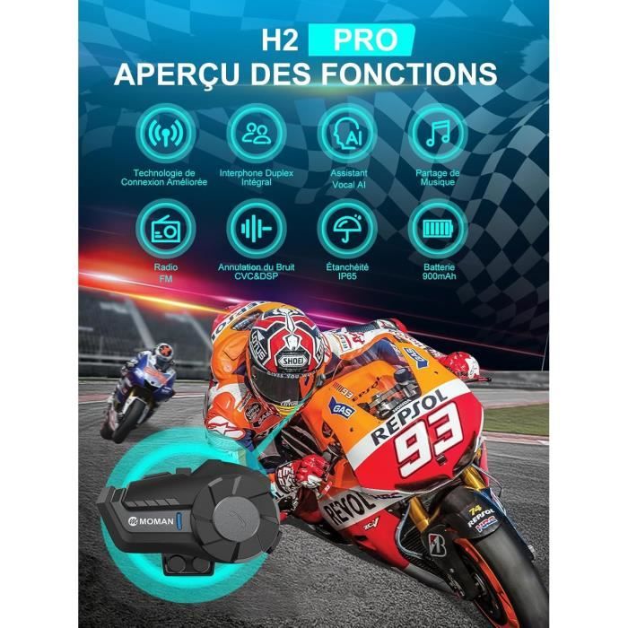 Intercom Moto - Moman - H2 Pro - 2 Unités - Bluetooth 5.1 - Étanchéité ...