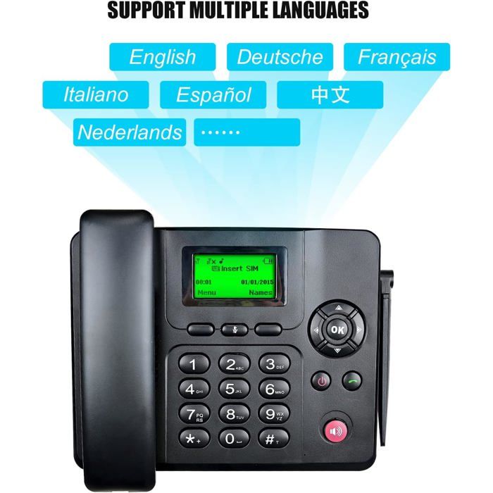 Téléphone fixe sans fil GSM - SWROSE -Téléphone Fixe GSM Quadri-Bande ...