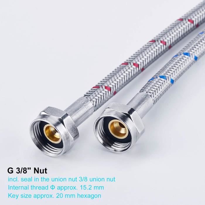 Tuyau blindé tuyaux de raccordement g 3 8 dn6 de 50cm de long pour robinet deau, filetage de ...