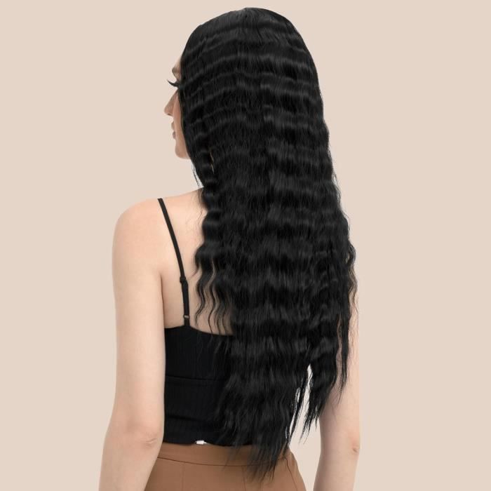 Perruque Longue Noir Bouclé Ondulée Pour Femmes, Perruque Ondulée ...