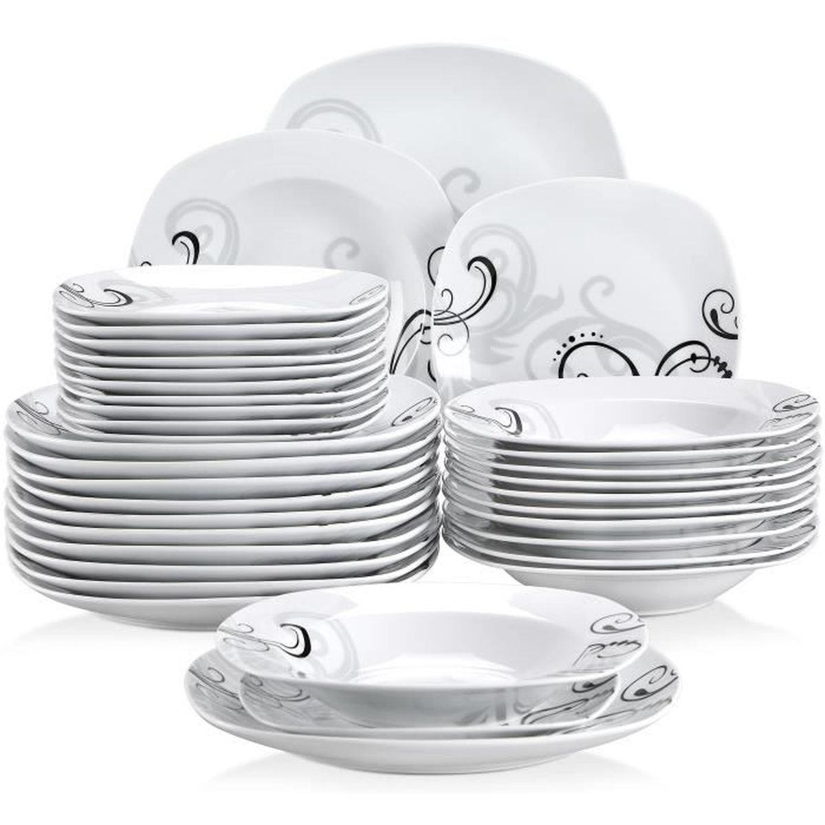 Veweet ZOEY 36pcs Assiettes Service de Table Pocelaine Assiettes Plates ...