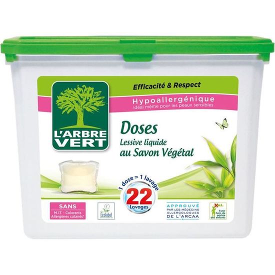 LOT DE 8 - L'ARBRE VERT : Lessive liquide en capsules savon végétal 22 ...