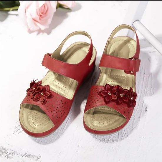 Sandales compensées à fleurs vintage pour femmes, femmes évider des ...