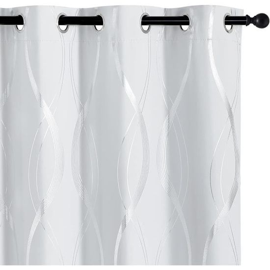 Rideau Occultant Thermiques - Rideaux Salon Motif Argenté À Oeillets De ...
