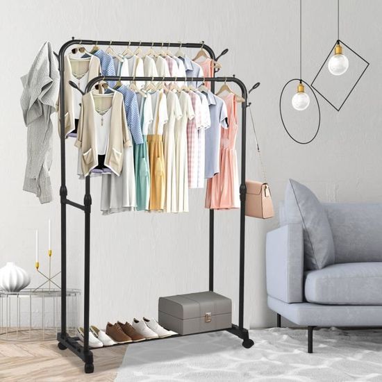 VINTEKY ®porte-vêtements à roulettes avec Double Tringles, Portant avec ...