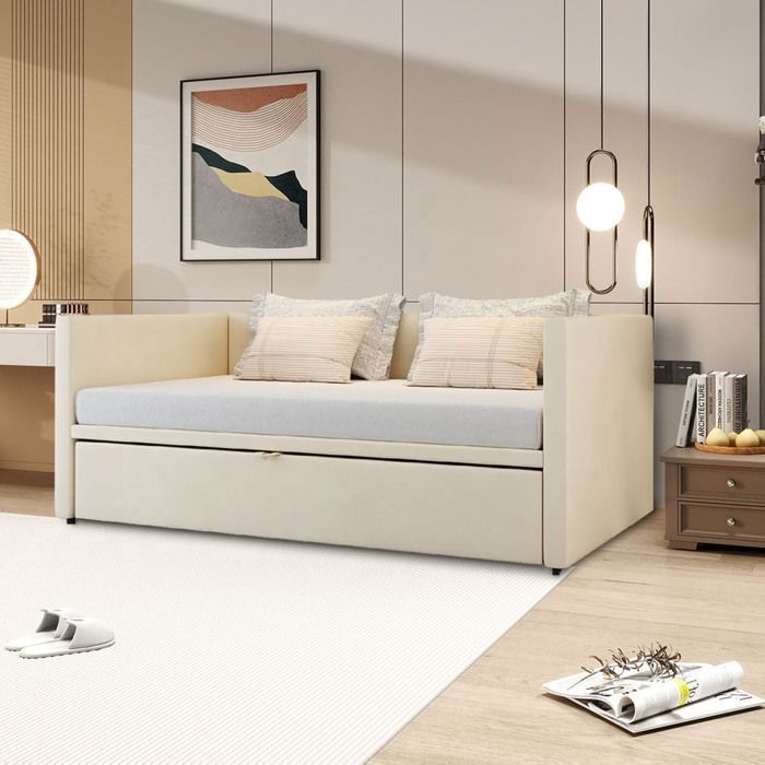 Lit Gigogne 90x200 cm avec roulettes,Canapé-Lit extensible avec sommier ...