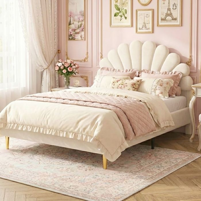 Lit princesse - LUMINARIX - 140 x 190 cm - Tête de lit en pétale ...