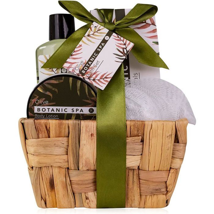 Coffret Cadeau OLIVE SPA dans Panier Jonc de Mer 5 Pièces : Ensemble ...