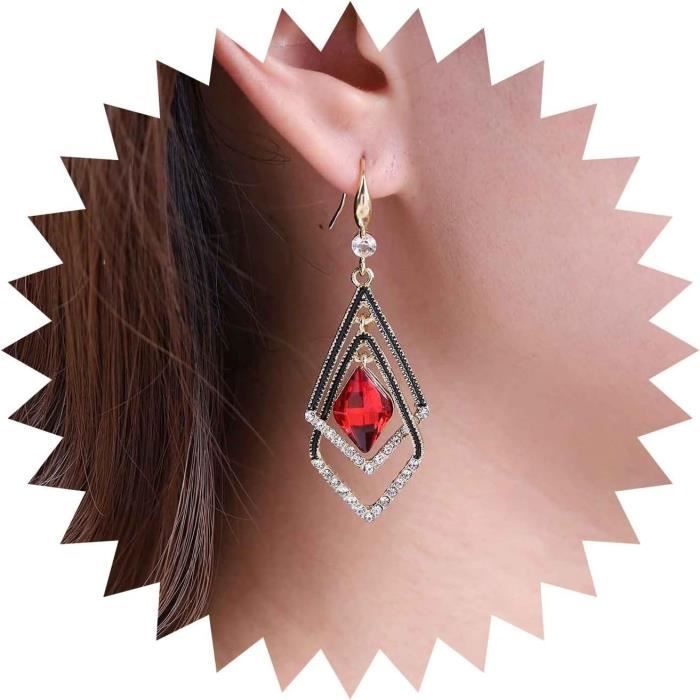 Boucles D'Oreilles Géométriques en Cristal Rouge - BOUCLE D OREILLE ...