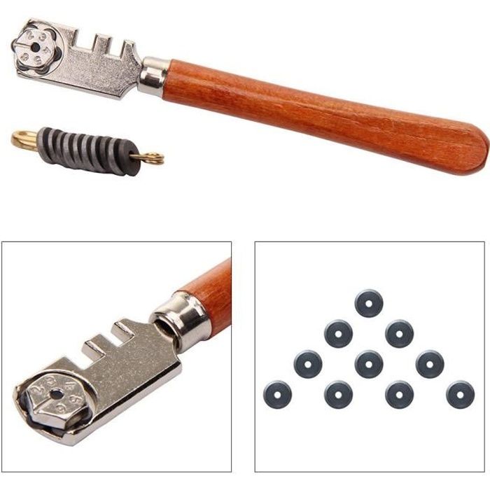 Coupe-verre Découpe Coupeur Verre Diamant Main 130mm FR avec 10 pcs Roue de coupe rond ...