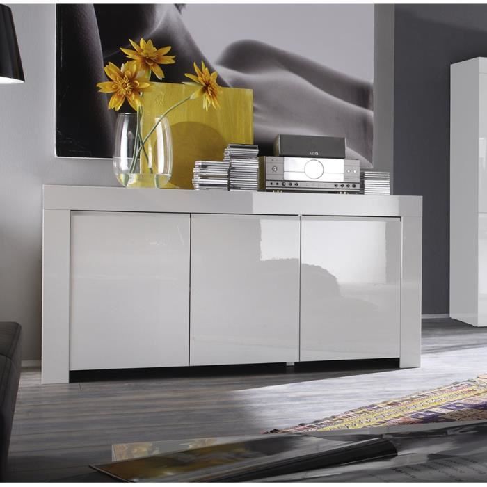 Buffet bahut blanc laqué 3 ou 4 portes design PAULA 3 portes L 160 x P ...