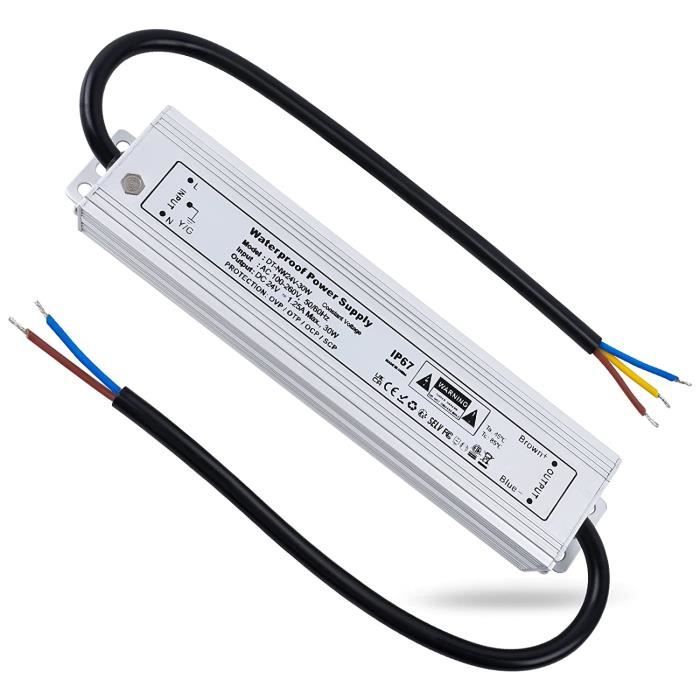 Étanche IP67 Transformateur LED 24V 30W, 1,25A Alimentation LED 230V AC à DC Alimenter ...