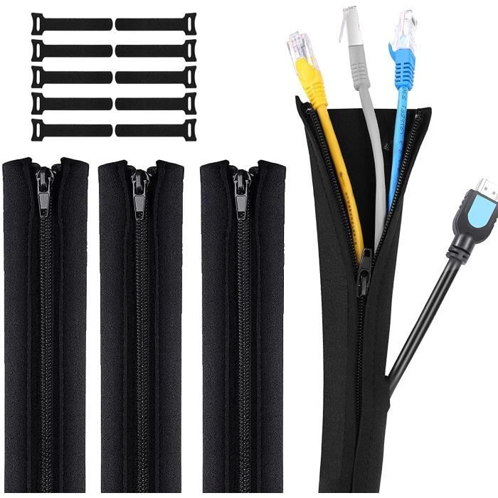 Cache Cable,4 x 50cm Cable Rangement Gaine avec Zip+ 10pcs Souple ...