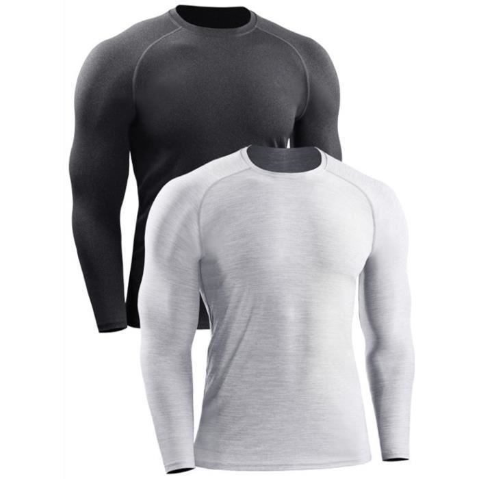 Lot de 2 Chemises de Compression à Manches Longues pour Hommes T-Shirt ...