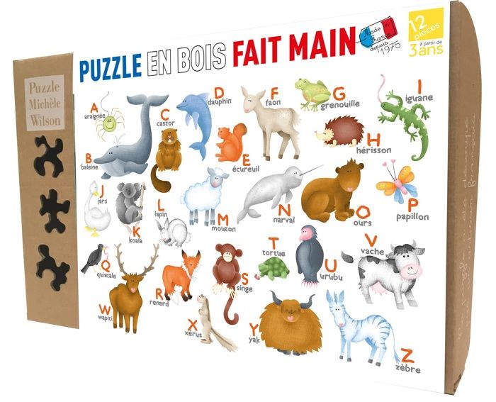 Puzzle en bois fait main 12 pièces - Puzzle Michèle Wilson - Alphabet ...