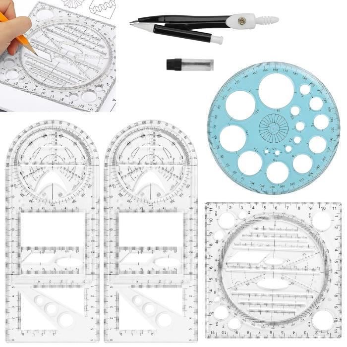 4 Pcs Règle Dessin + Compass Règle Plastique Regle Geometrie ...