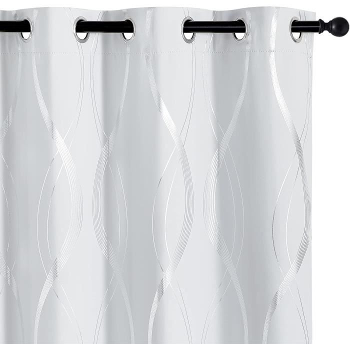Rideau Occultant Thermiques - Rideaux Salon Motif Argenté À Oeillets De ...
